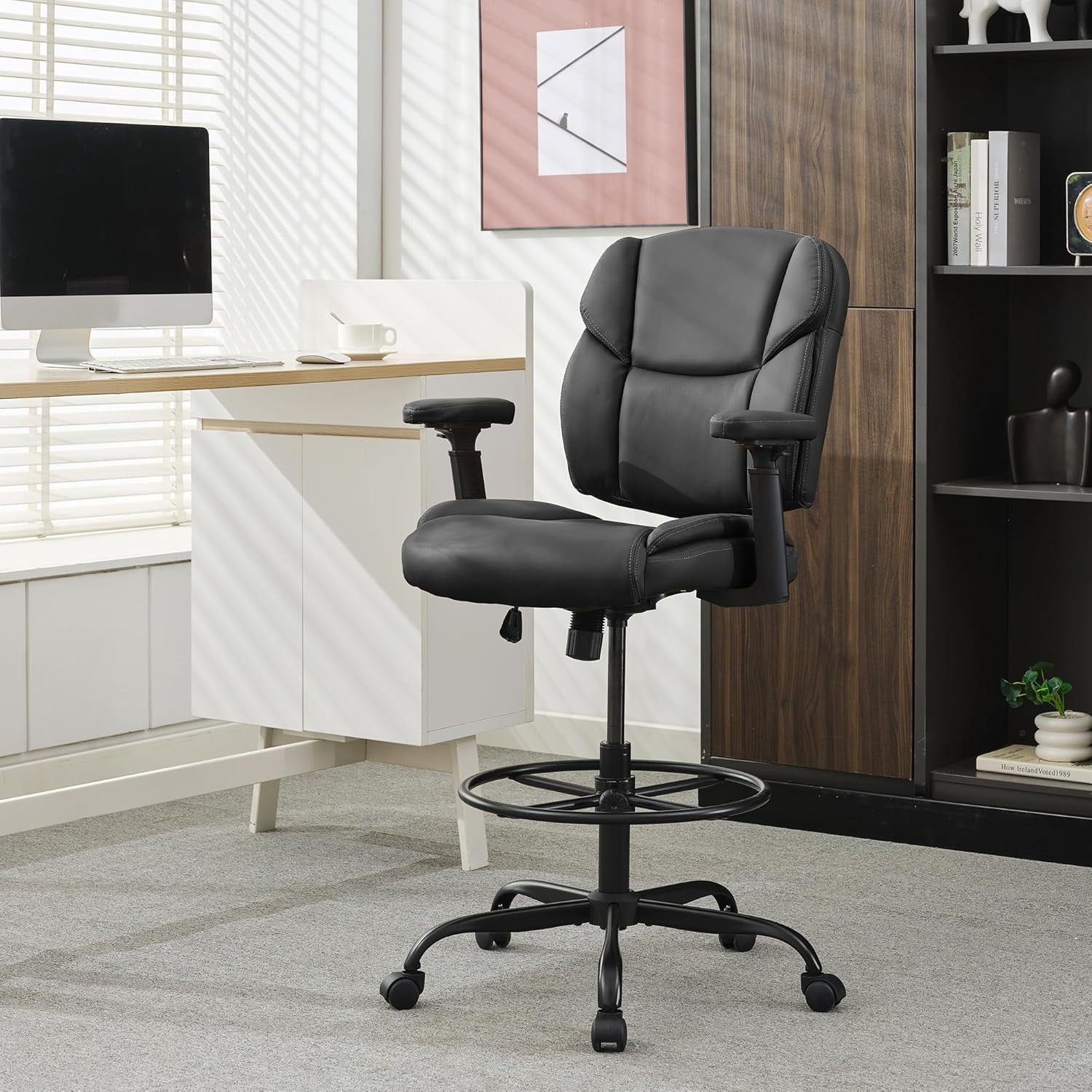 Okeysen Drafting Chair Standing Desk Chair, 500 LBS Leather Big and ...