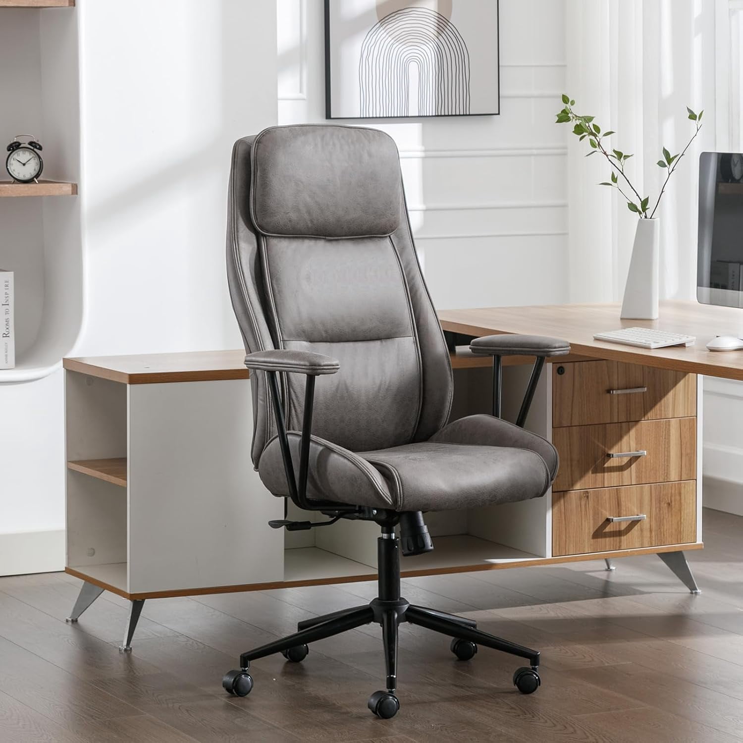 Okeysen High Back Modern Office Chair, Mid-Century Reclining Office ...