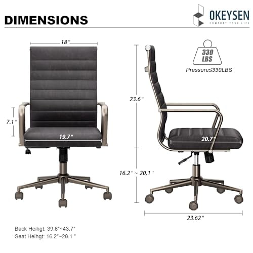 Okeysen Leather Office Desk Chair, Ergonomic Mid Century Modern ...