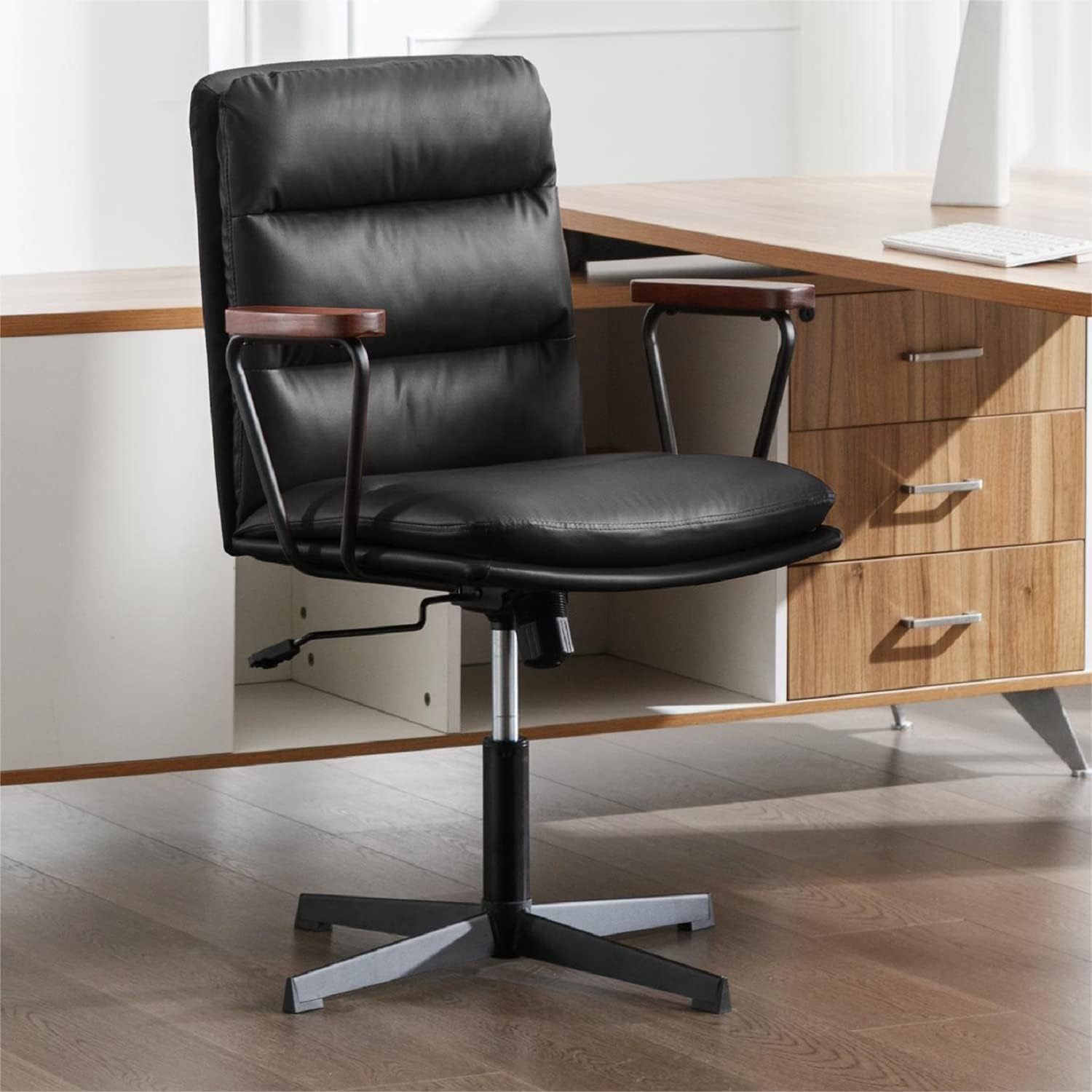 Okeysen Office Desk Chair No Wheels, Swivel Chair with Retro Wooden ...