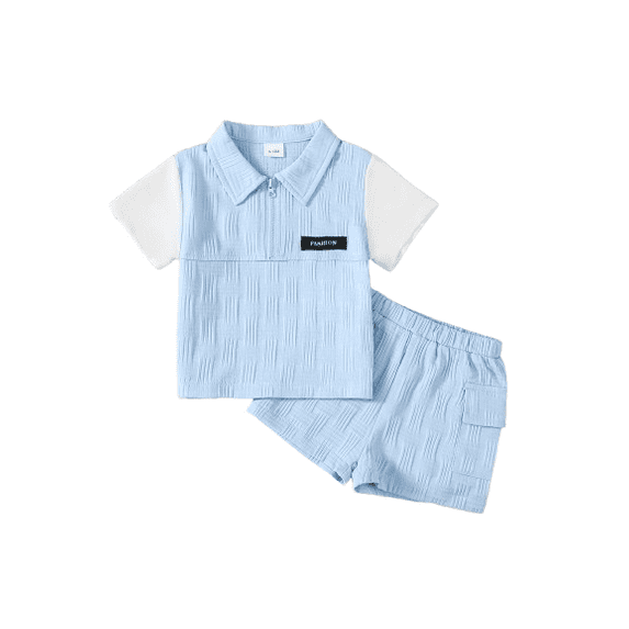 Okgogo Baby Boys Summer Clothes Patchwork Design Half-Zip Short Sleeve ...