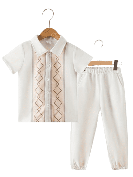 Okgogo Boys' Geometric Pattern Short Sleeve Lapel Shirt and Pants Set ...