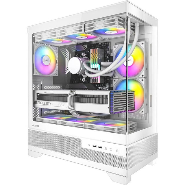 Okinos Aqua 7 ARGB Tempered Glass ATX Mid-Tower Computer Case, White ...