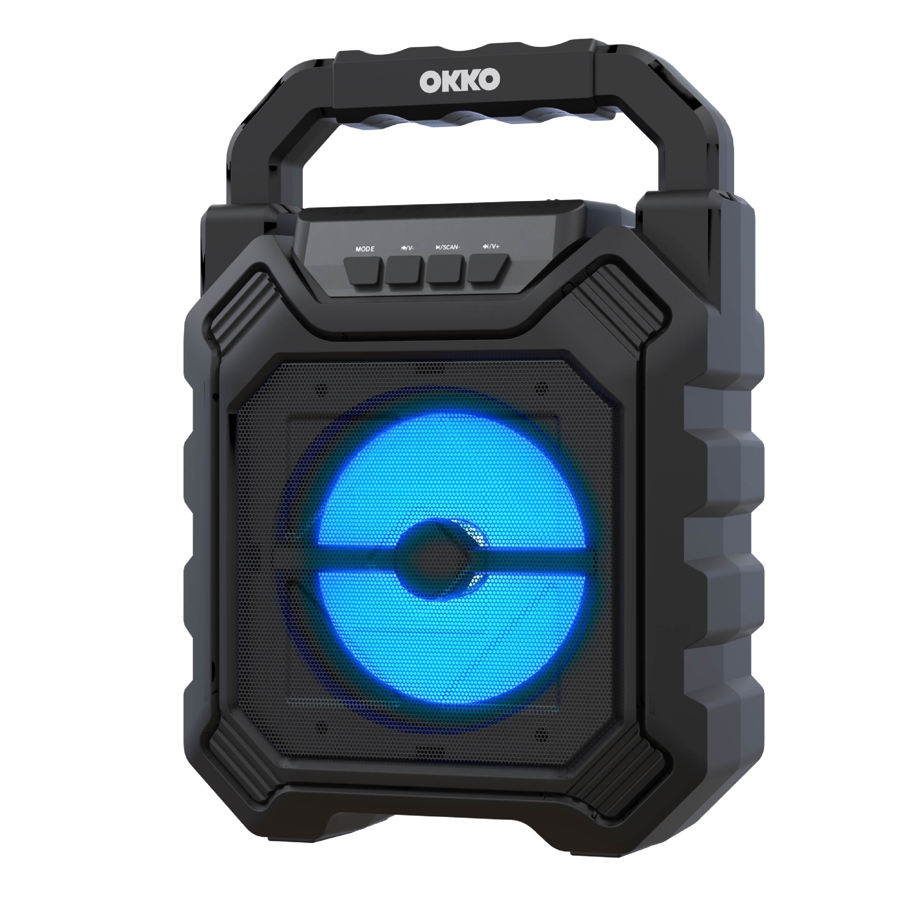 "OKKO SoundBoost Portable Bluetooth Speaker, Black, 5W Output, LED Display, 6.3"" x 3.7"" x 9 ...