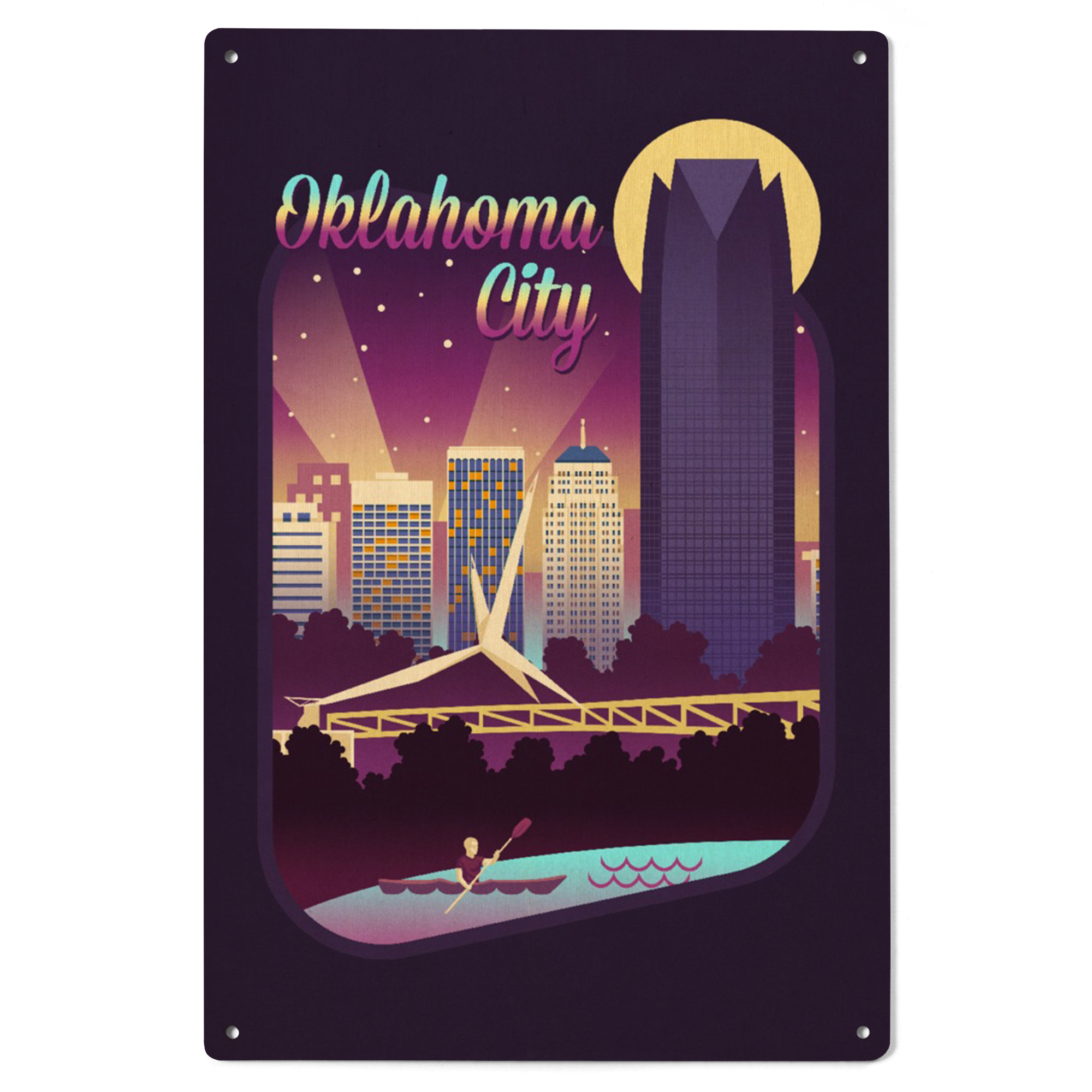 Oklahoma City, Oklahoma, Retro Skyline Chromatic Series, Contour Birch ...