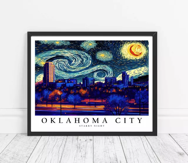 Oklahoma City Starry Night Photo Art Print Poster Wall Art Painting ...