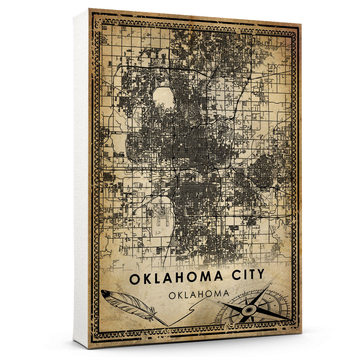 Oklahoma City Vintage Map Prints Canvas, Oklahoma Map Art Canvas ...