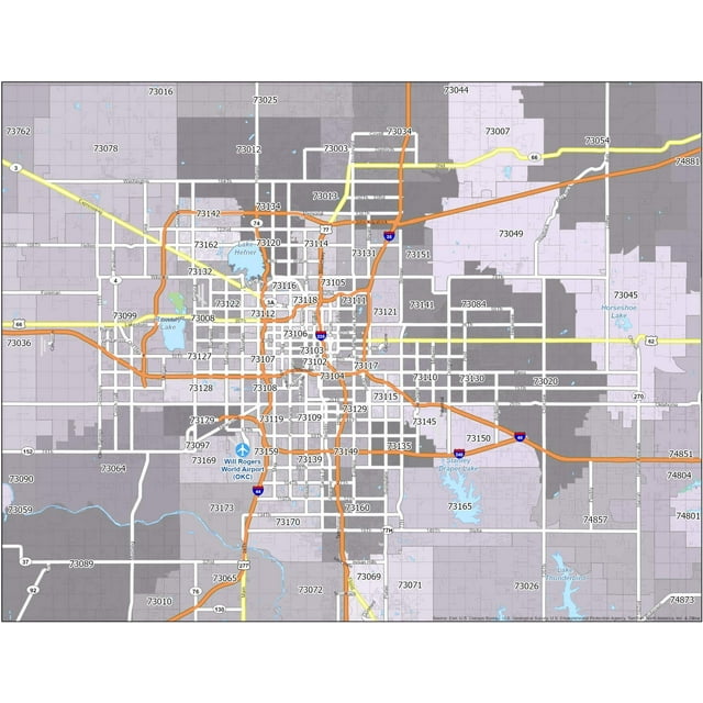 Oklahoma City Zip Code Map GLOSSY POSTER PICTURE PHOTO PRINT BANNER ...