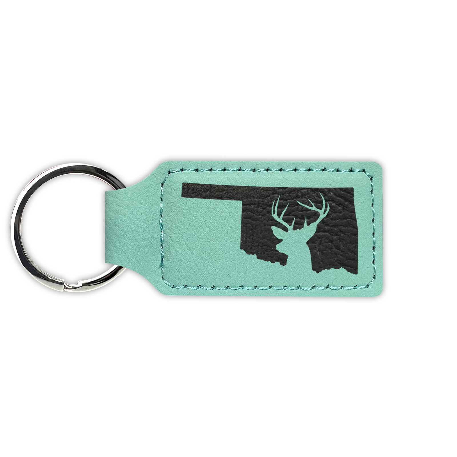 Oklahoma Deer State Keychain Leatherette Rectangle - Laser Engraved ...