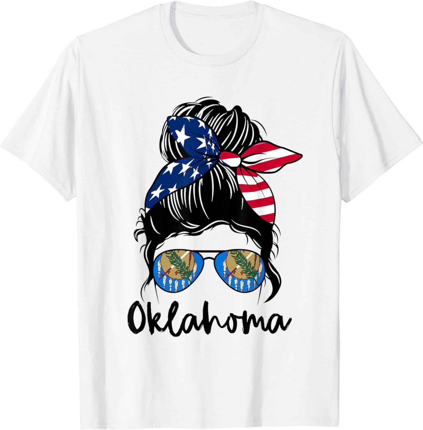 Oklahoma Girl Oklahoma Flag State Girlfriend messy bun T-Shirt ...