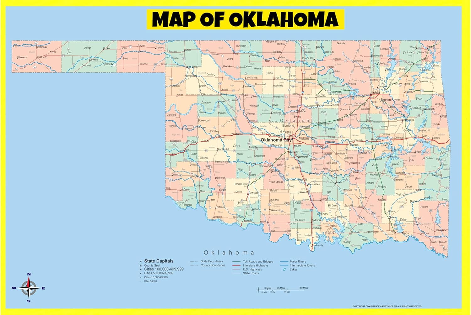 Oklahoma Map Poster - Laminated Wall Map - Style A - 20x30 - Ideal for ...