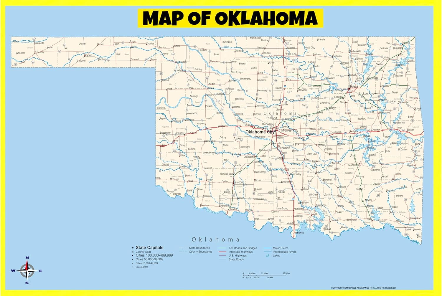 Oklahoma Map Poster - Laminated Wall Map - Style B - 18x24 - Ideal for ...