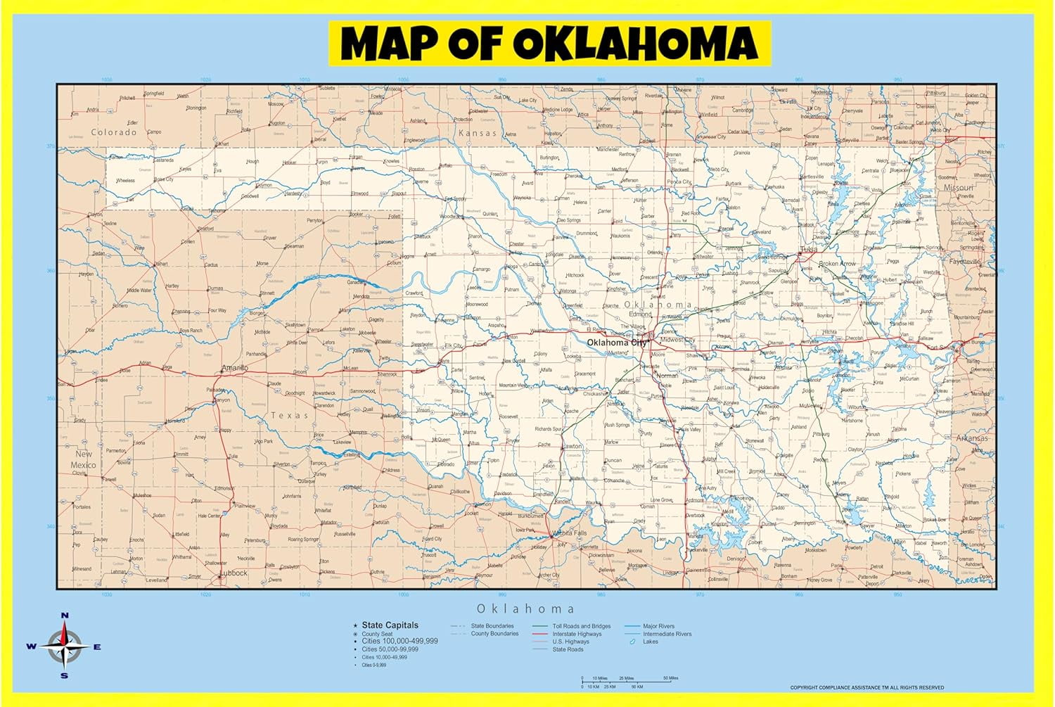 Oklahoma Map Poster - Laminated Wall Map - Style D - 20x30 - Ideal for ...