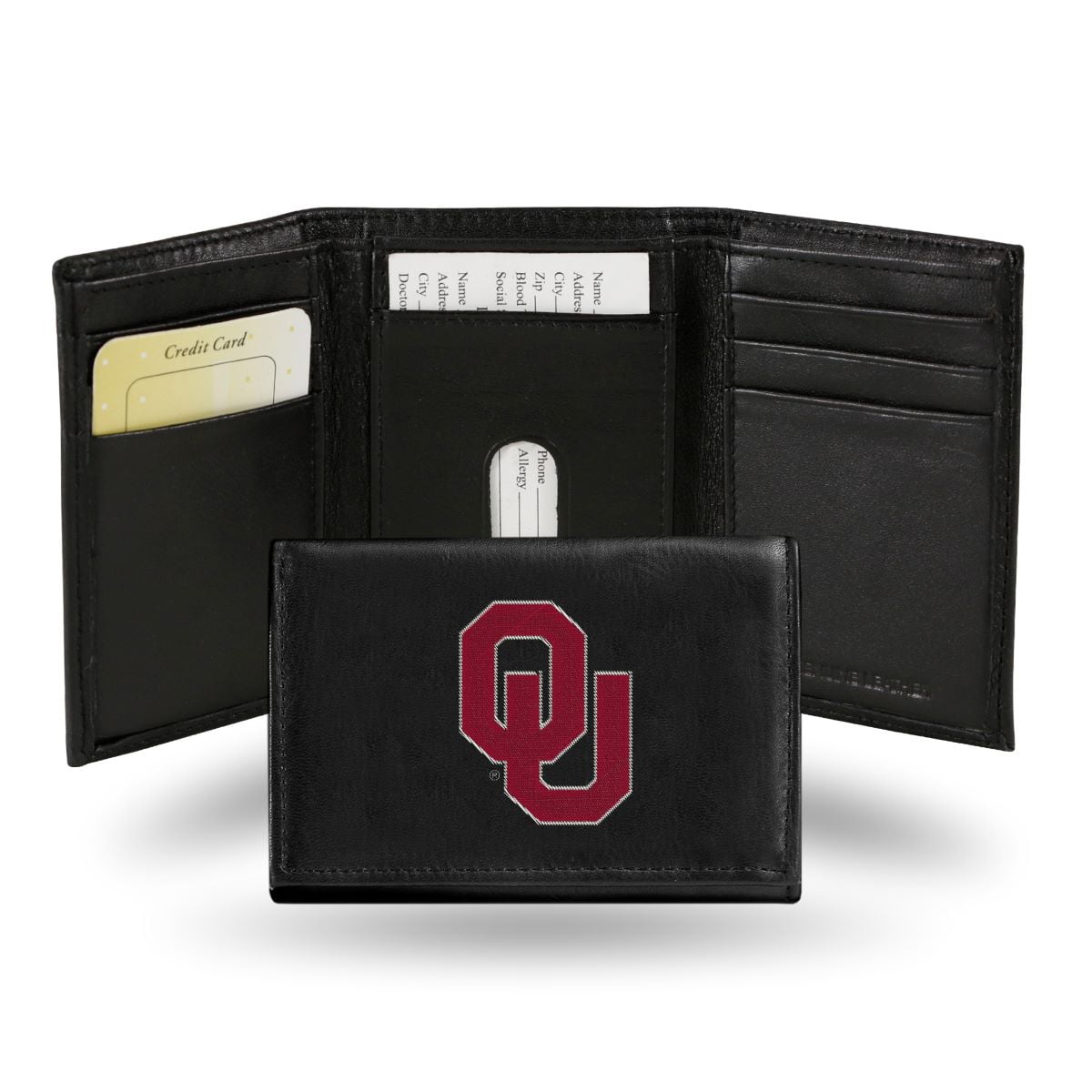Oklahoma NCAA Sooners Embroidered Team Logo Black Leather Trifold ...