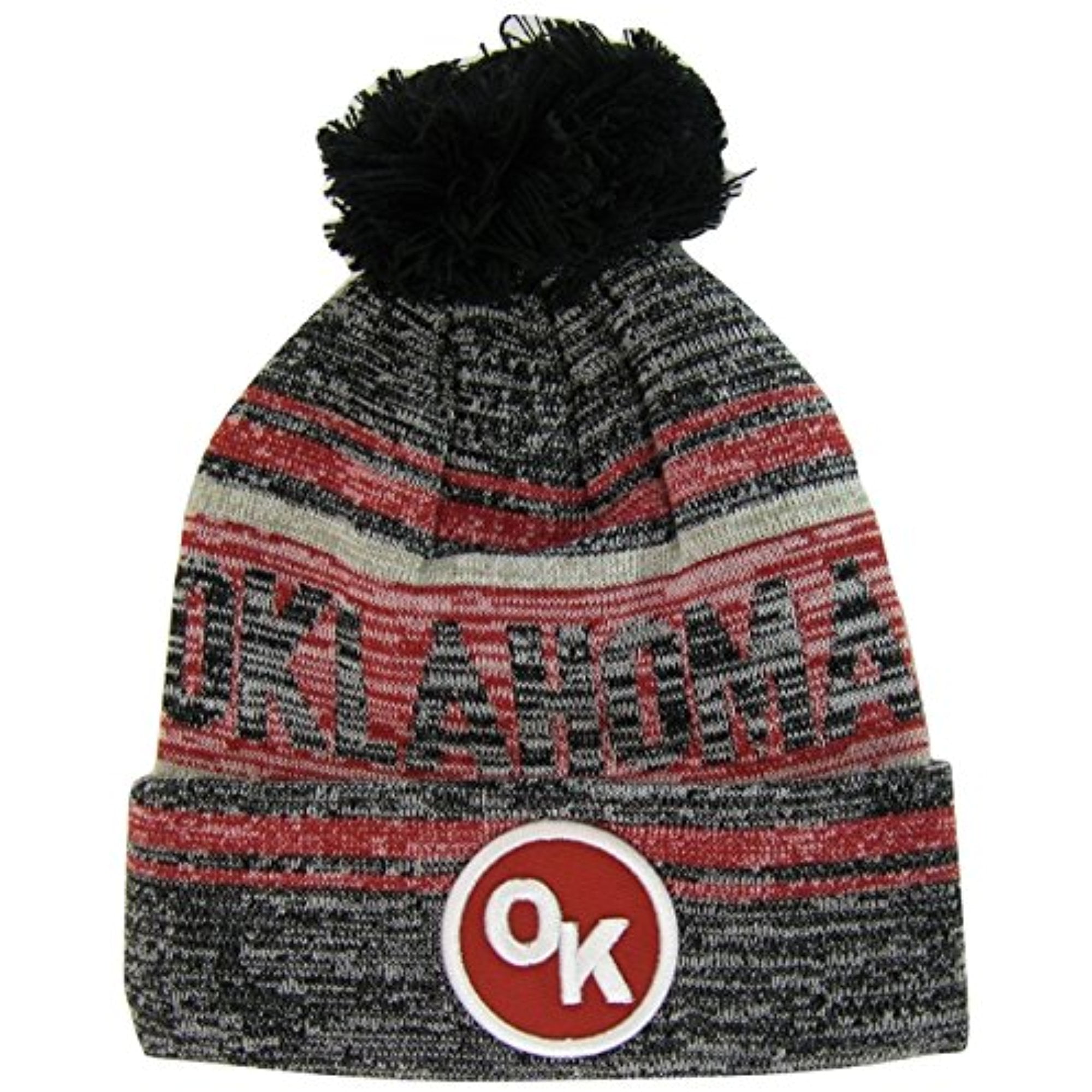 Oklahoma OK Patch Fade Out Cuffed Knit Winter Pom Beanie Hat (Gray ...