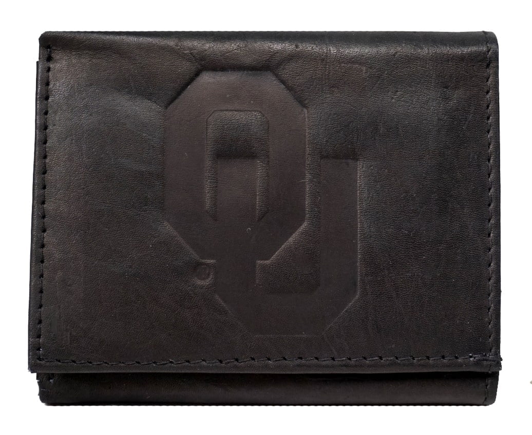 Oklahoma OU Sooner's Distressed Look Embossed Logo Black Leather ...