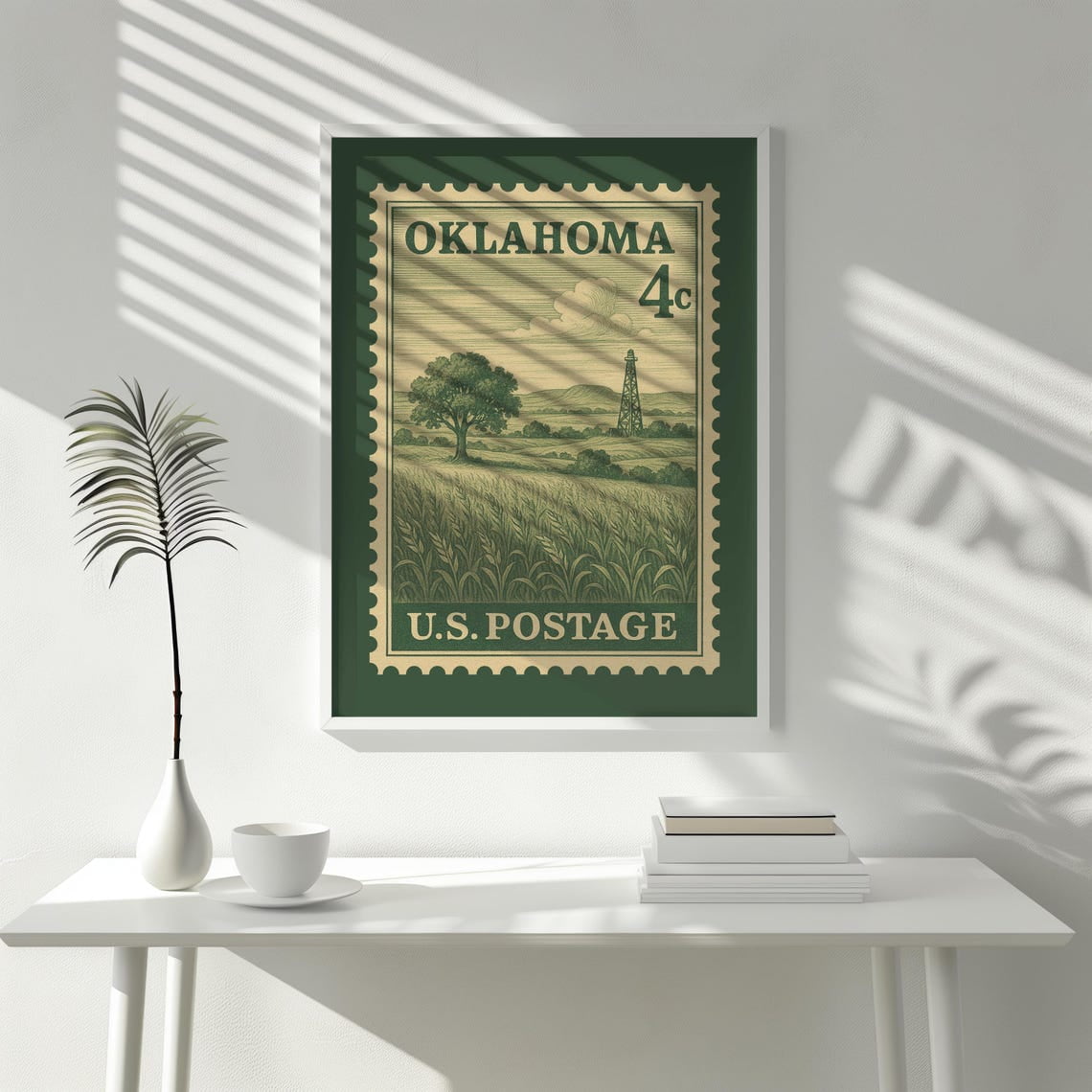 Oklahoma Postage Stamp Art Poster Vintage Prairie Landscape Poster ...