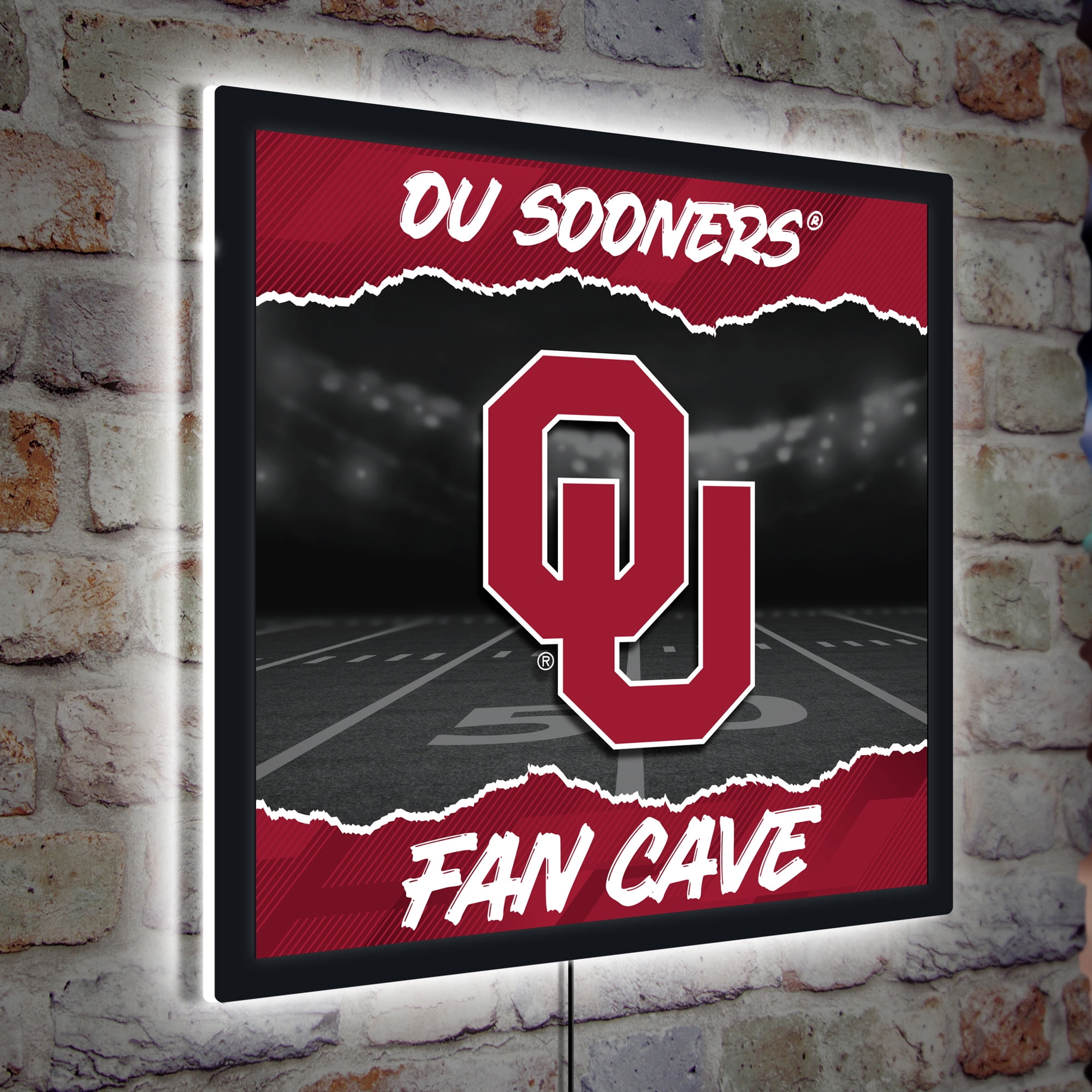 Oklahoma Sooners 23" LED Fan Cave Square-Shaped Lighted Wall Sign ...