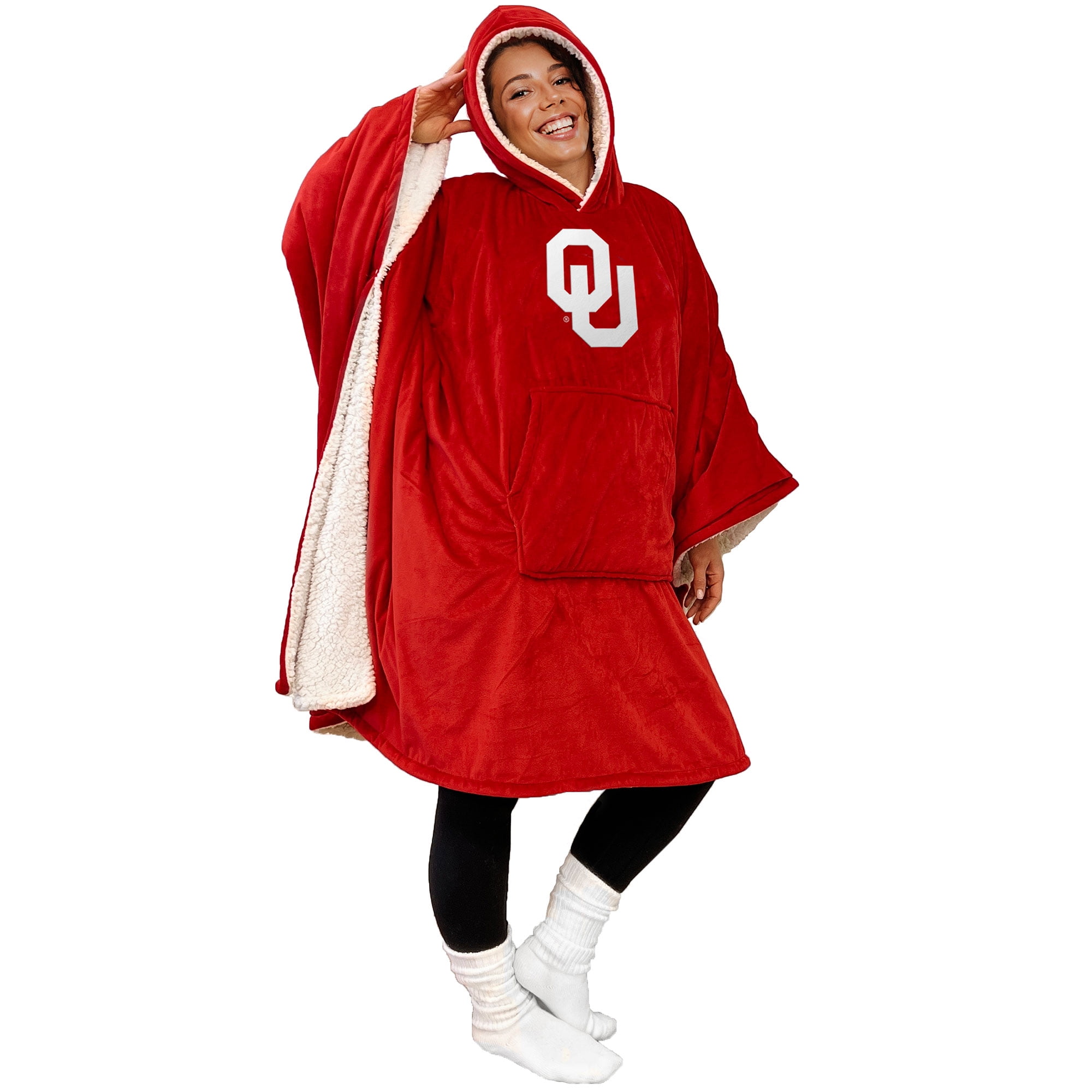 Oklahoma Sooners 60" x 80" Logo Patch Team Color Bloncho with Sherpa ...