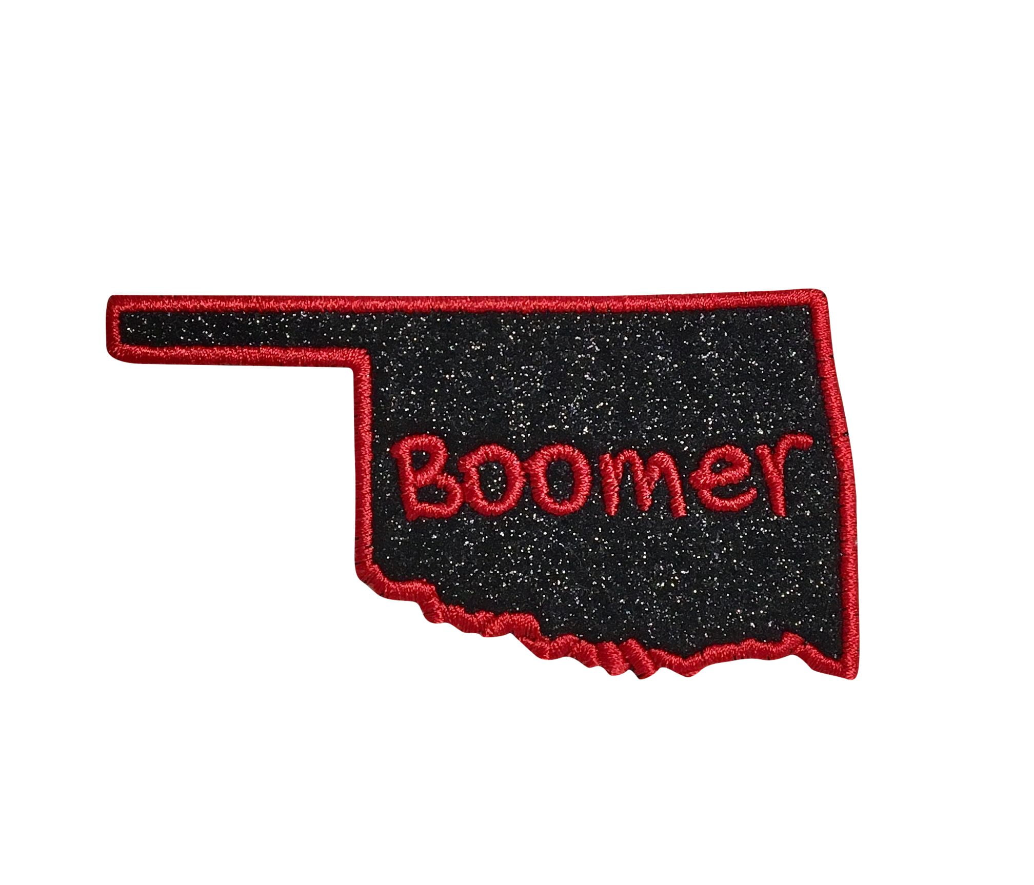 Oklahoma State - BOOMER - Black Glitter/Red Outline - Iron on Applique ...