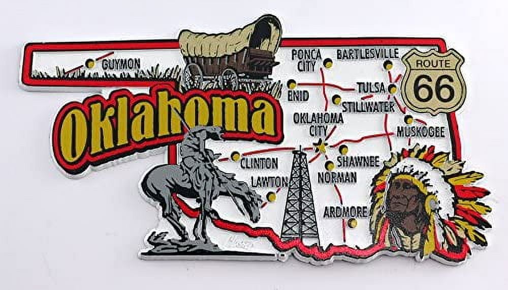 Oklahoma State Map and Landmarks Collage Fridge Souvenir Collectible ...