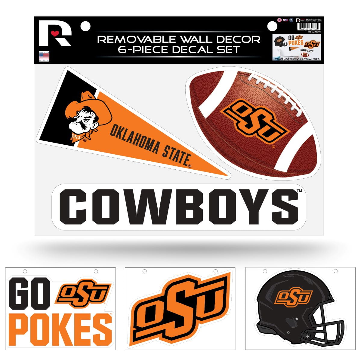 Oklahoma State OSU NCAA Cowboys (Set of 6) Individual Easy Peel Die-Cut ...