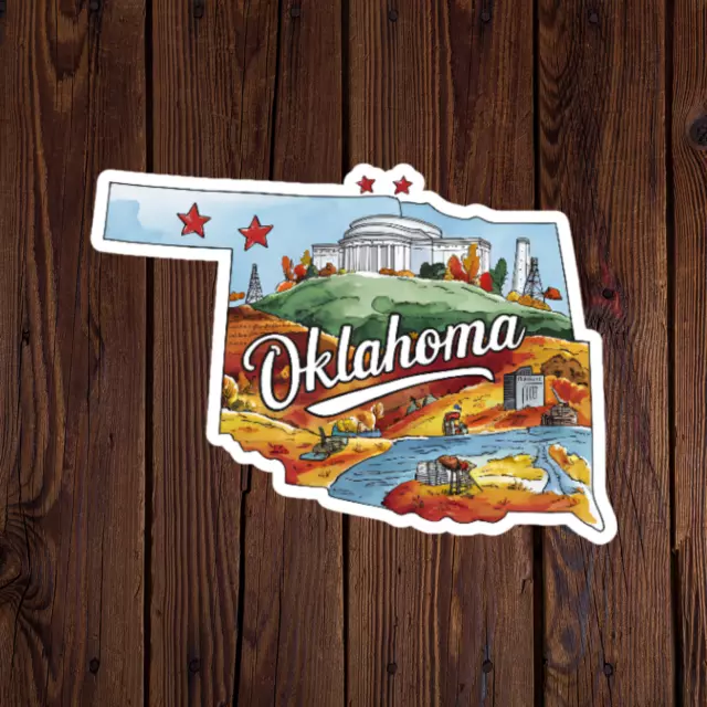Oklahoma Sticker American Flag State Outline Novelty Laptop Car Sticker ...