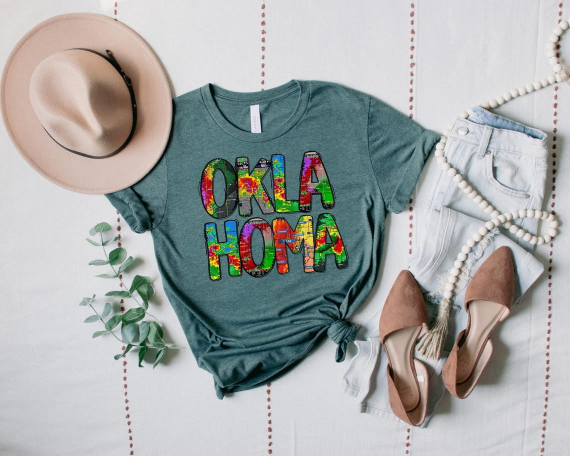 Oklahoma Storm Map Comfort Shirt, Bleached Shirt, Oklahoma Weather ...