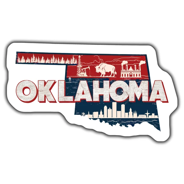 Oklahoma Themed Sticker, Oklahoma State Silhouette Design, Vintage ...