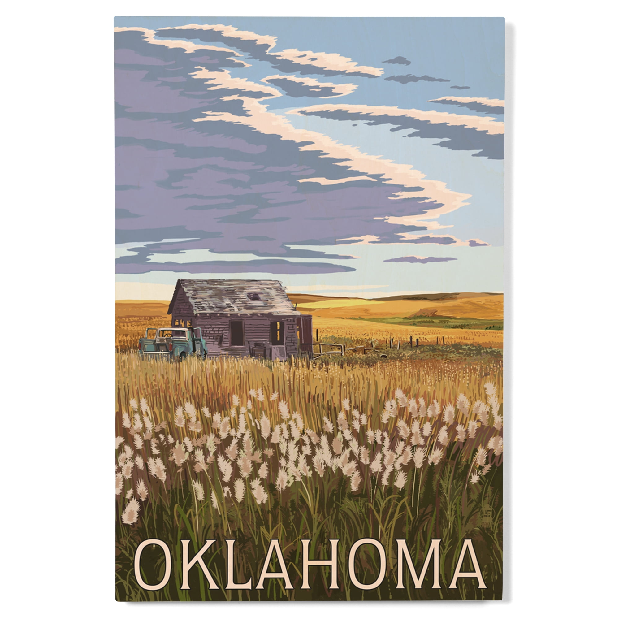 Oklahoma, Wheat Field and Shack Birch Wood Wall Sign (12x18 Rustic Home ...