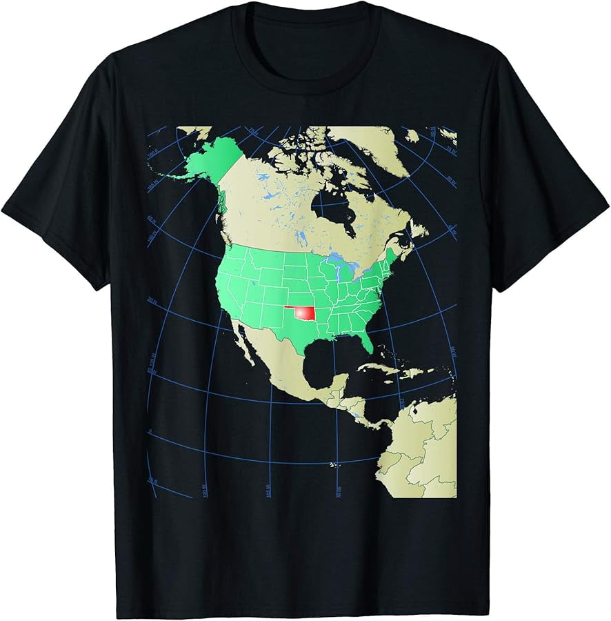 Oklahoma location on the U.S Map of North America Showing OK T-Shirt ...