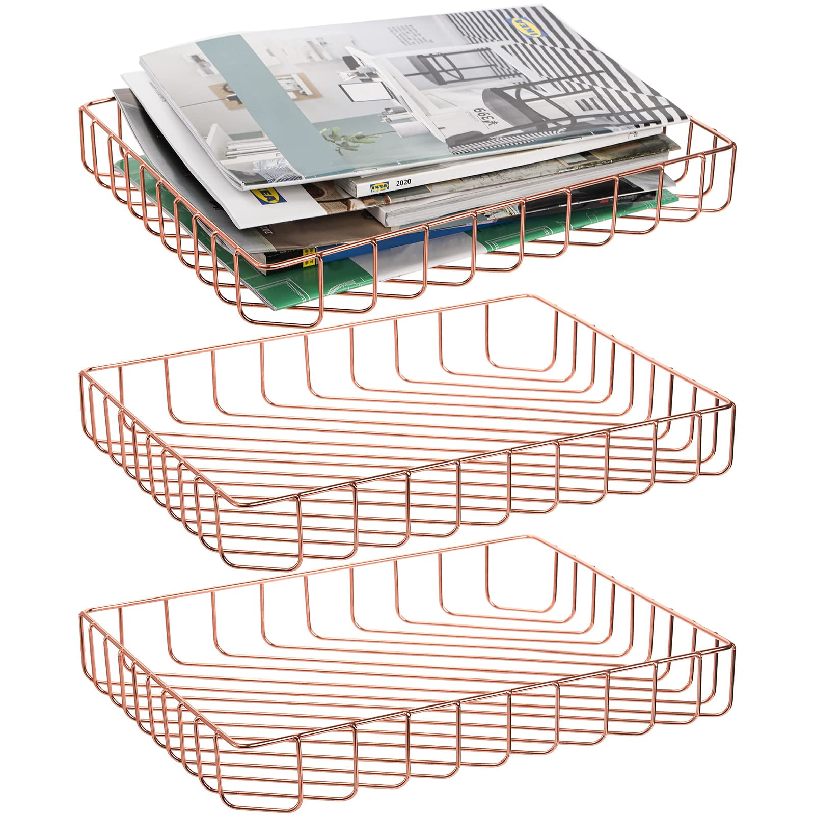 Okllen 3 Pack Wire File Tray, Rose Gold Paper Tray Desk Letter Tray ...