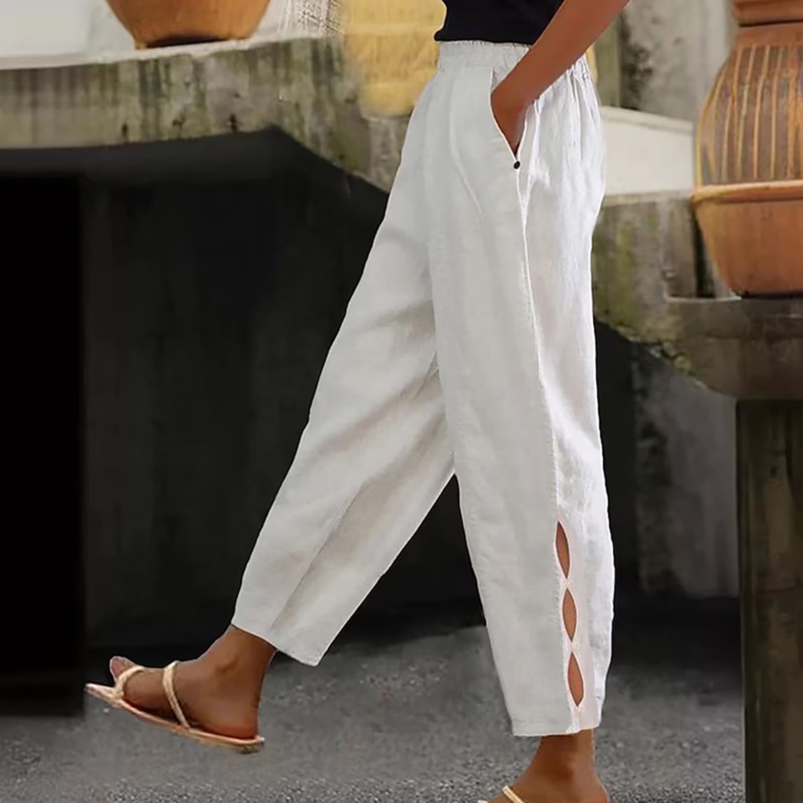 Oksale Ankle Pants for Women Petite Elastic High Waisted Summer Pants ...