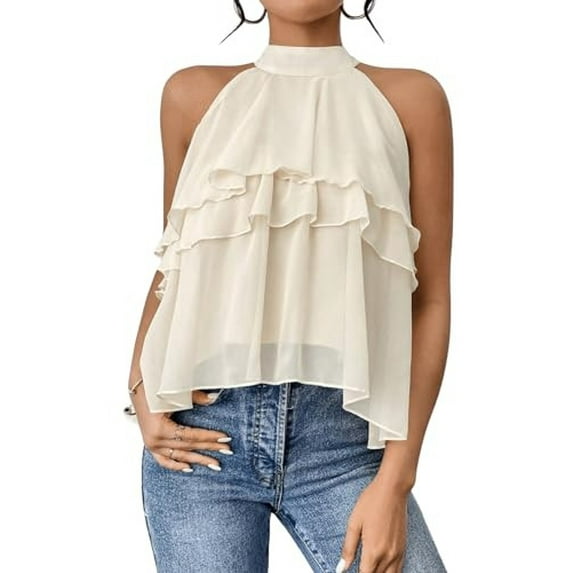 Oksale Chiffon Halter Tops for Women 2026 Layered Ruffle Summer Tank ...