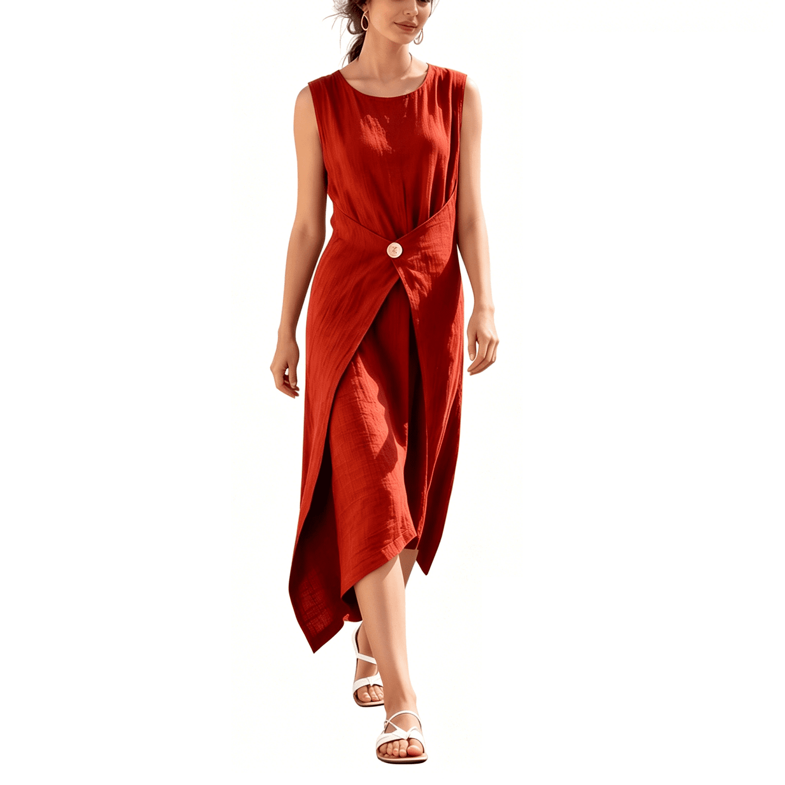 Oksale Fashion Dresses for Women 2026 Casual Button Wrap Waist Cotton ...