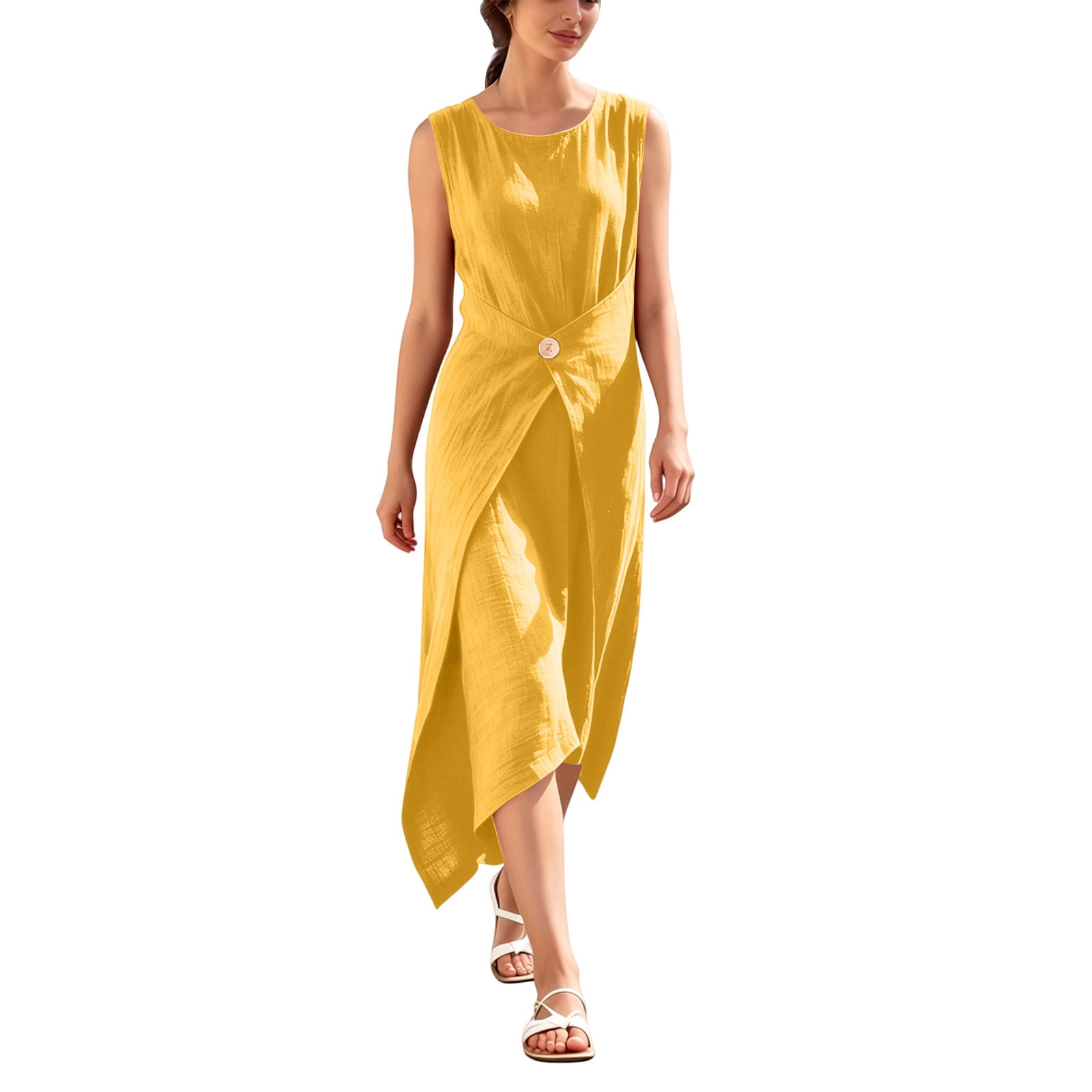 Oksale Fashion Dresses for Women 2026 Casual Button Wrap Waist Cotton ...