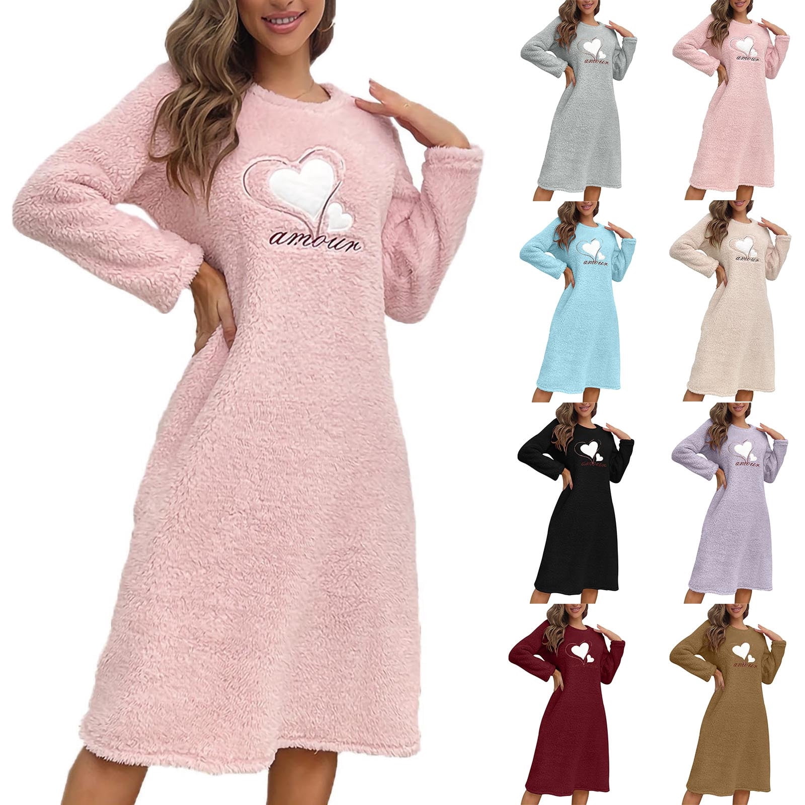 Oksale Flannel Nightgowns for Women Fuzzy Fleece Nightgown Cute Print ...