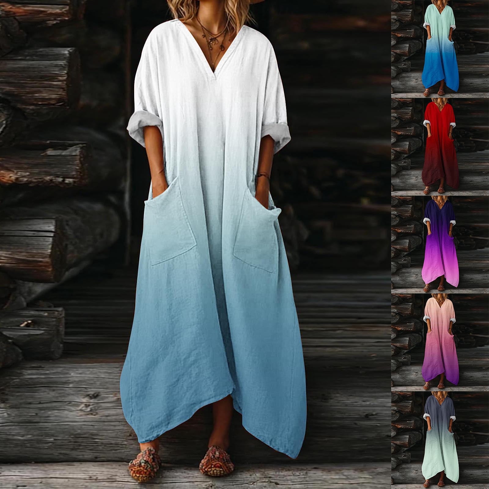 Oksale Loose Dress for Women Trendy Gradient Asymmetrical Hem Maxi ...