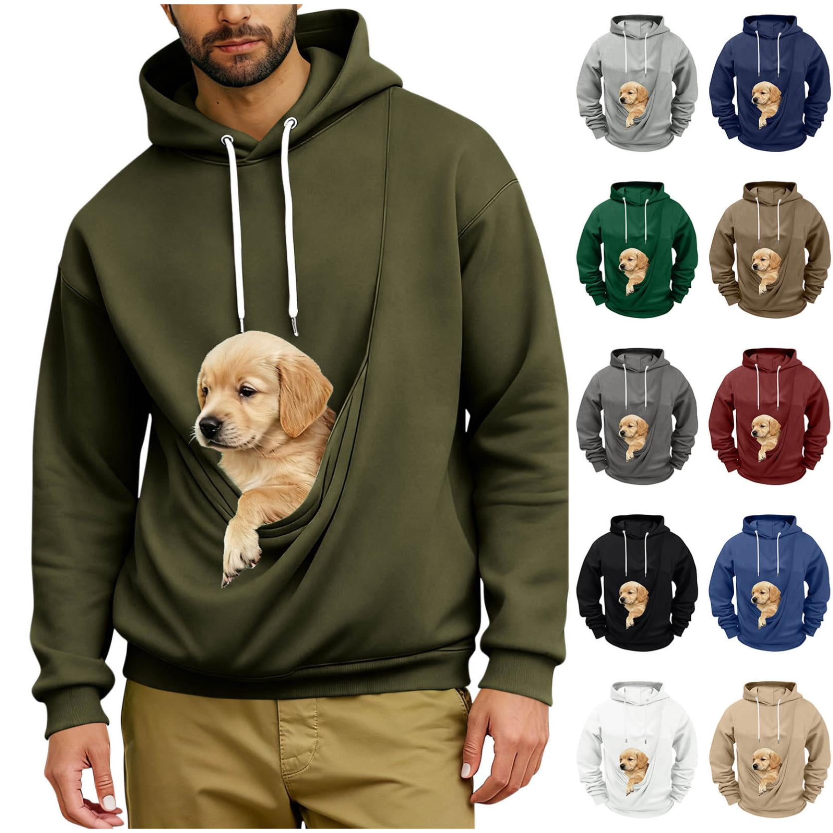 Oksale Men's Cat Dog Pouch Fleece Sweatshirts with Hood Pet Carrier ...