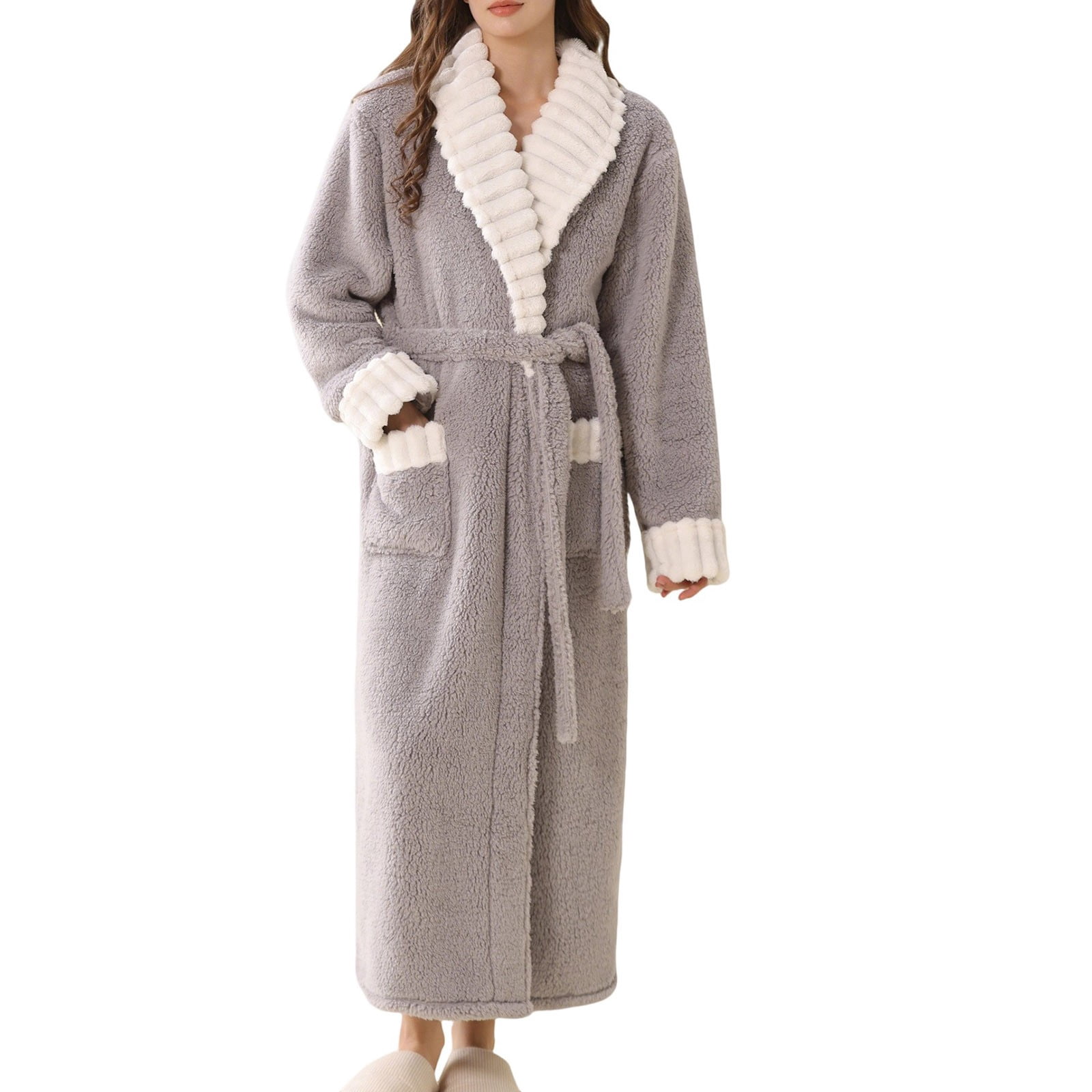 Oksale Midi Flannel Bathrobes for Women with Pockets Ultra Soft Plus ...