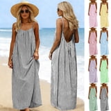 Oksale Plus Size Backless Dress for Women Trendy Striped Cotton Linen ...