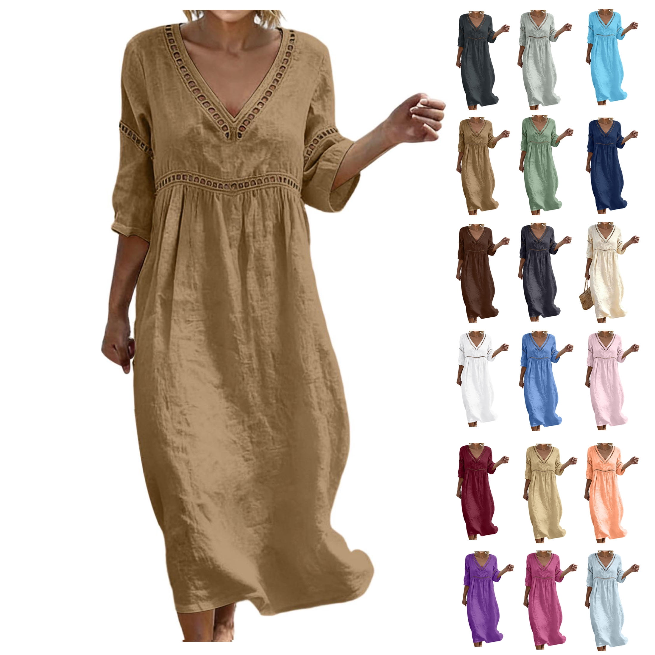 Oksale Plus Size Boho Dresses for Women Casual Deep V Neck Midi Dresses ...