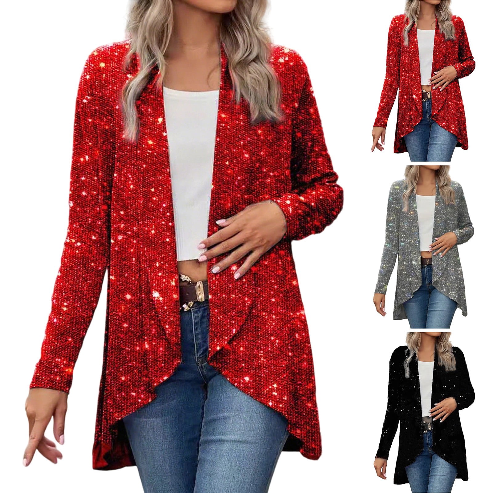 Oksale Plus Size Sequin Jackets for Women Long Sleeve Open Front Jacket ...