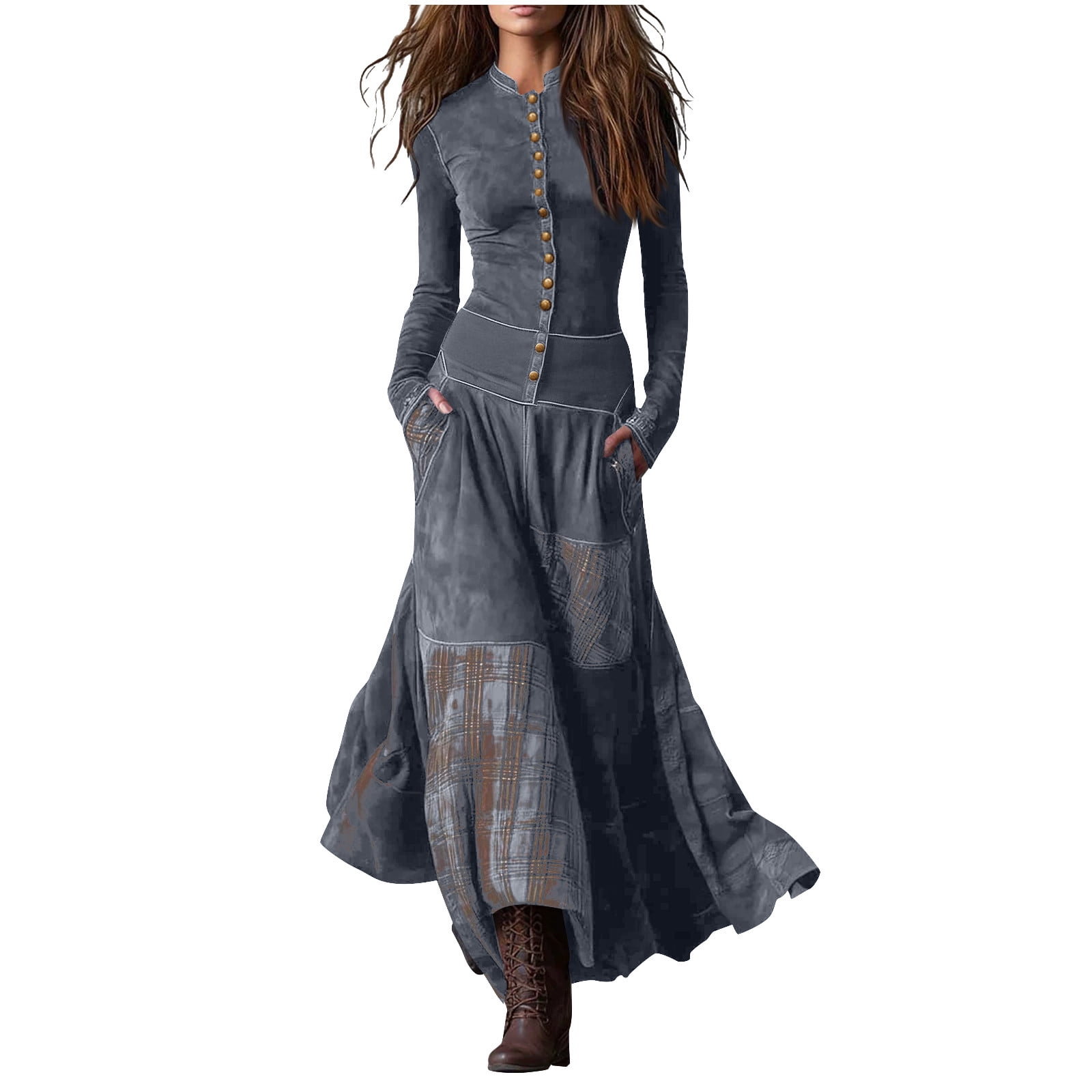 Oksale Plus Size Vinage Dress for Women Flowy A Line Patchwork Western ...