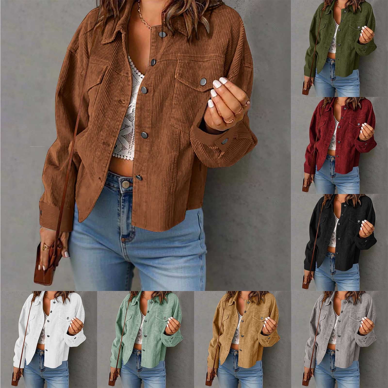 Oksale Womens Corduroy Jacket with Pockets Cotton Button Down Jackets ...