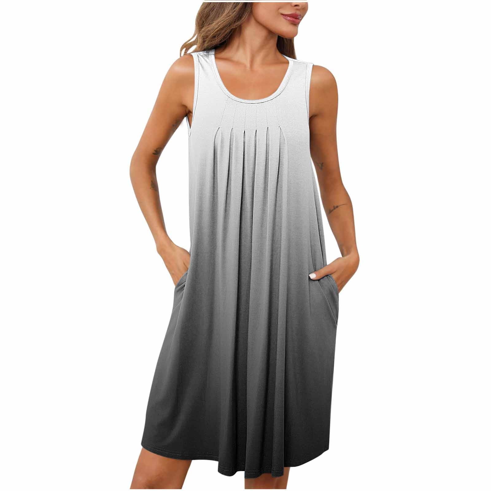 Oksale Womens Gradient Sleep Dress with Pockets Trendy Pleated Fornt ...