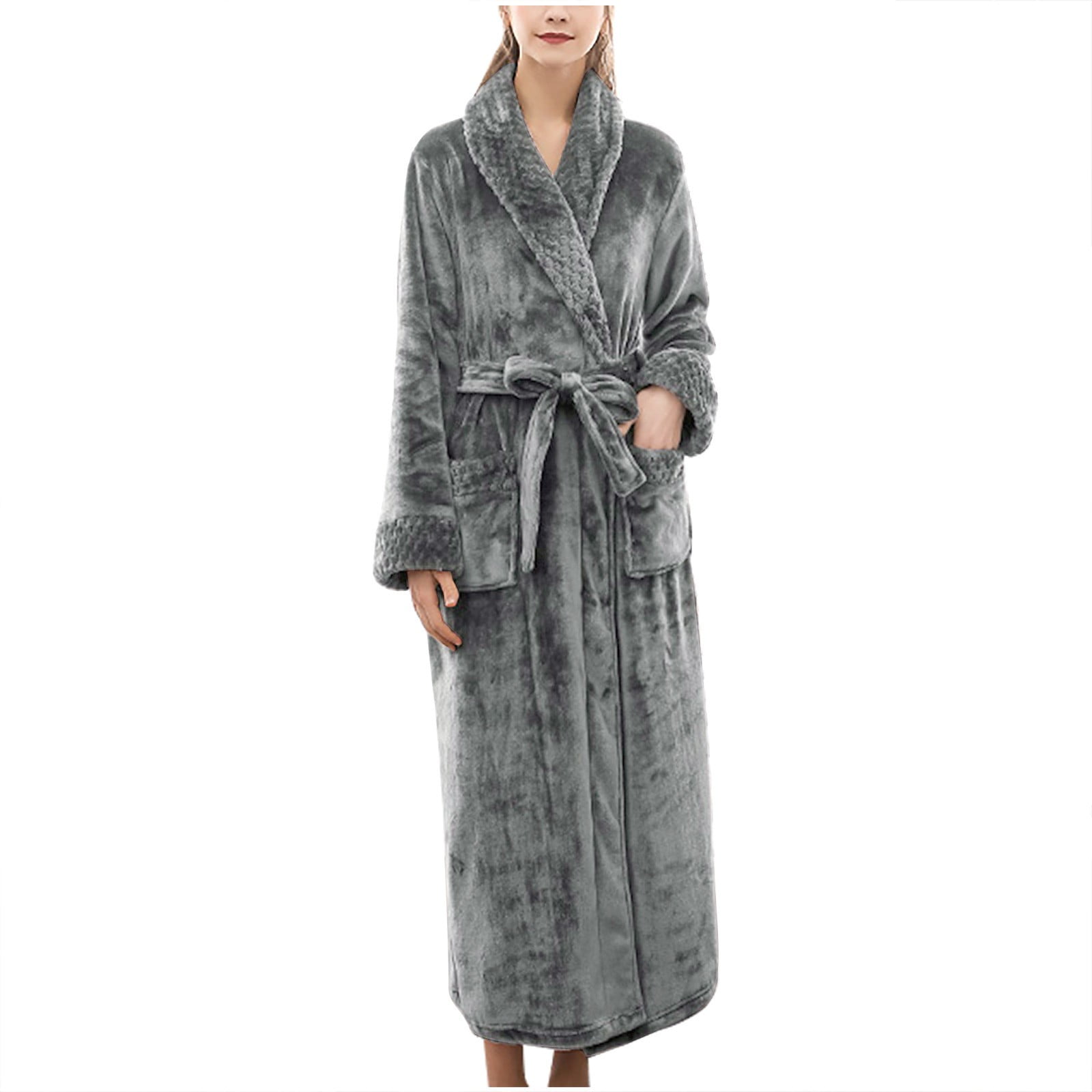 Oksale Womens Shawl Collar Fleece Robes with Pockets Comfortbale Long ...