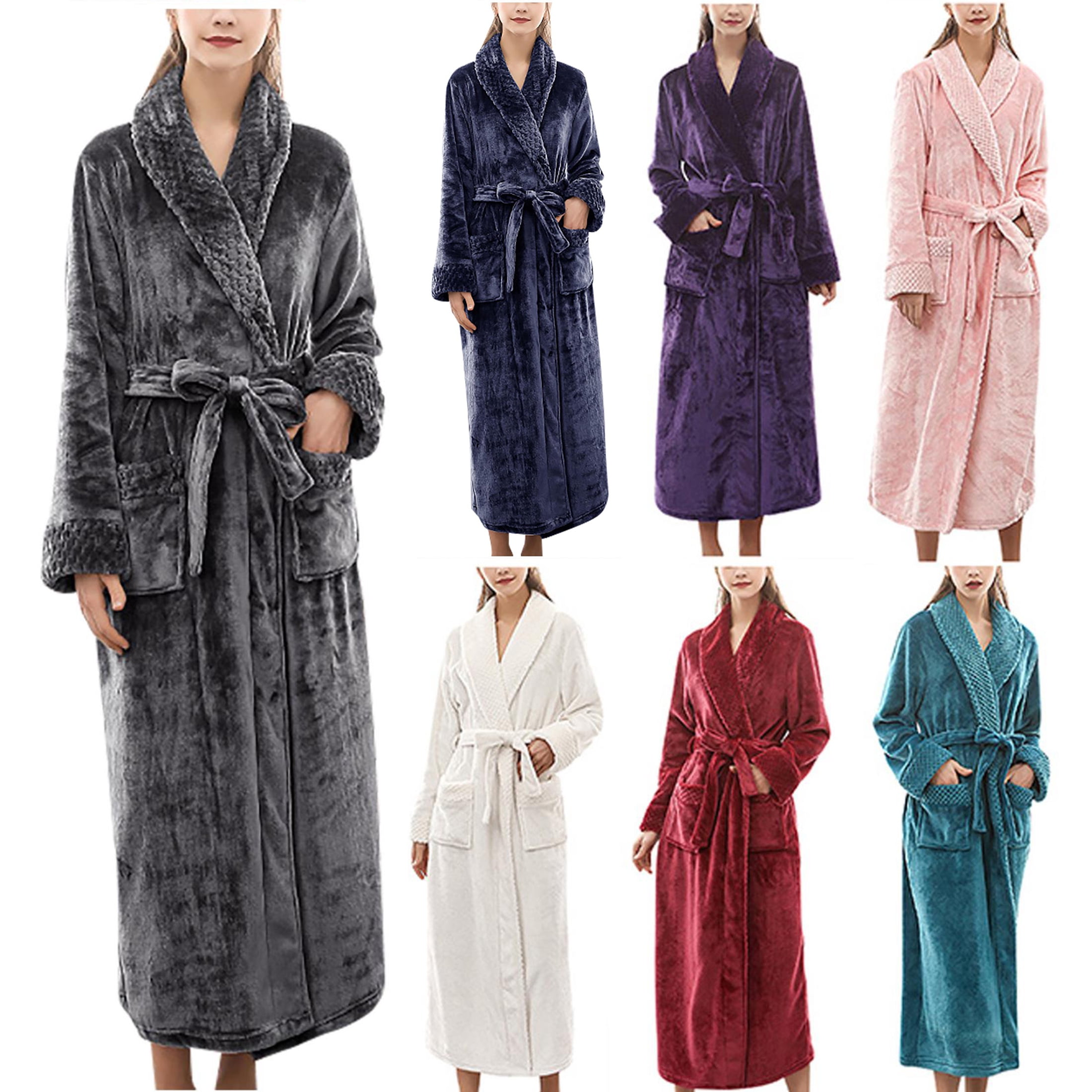 Oksale Womens Shawl Collar Fleece Robes with Pockets Comfortbale Long ...