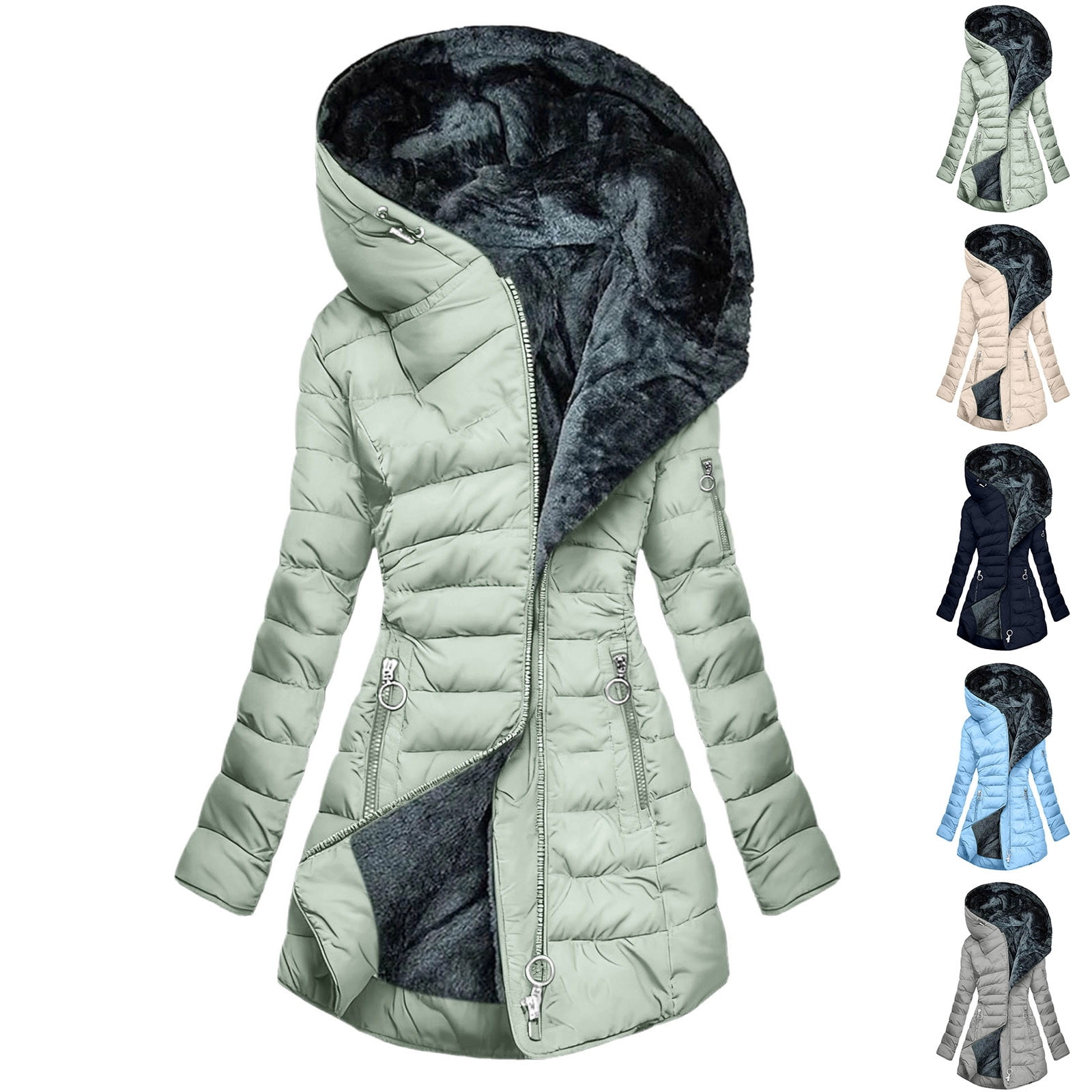 Oksale Womens Sherpa Fleece Jackets Cotton Plus Size Mid Length Coats ...