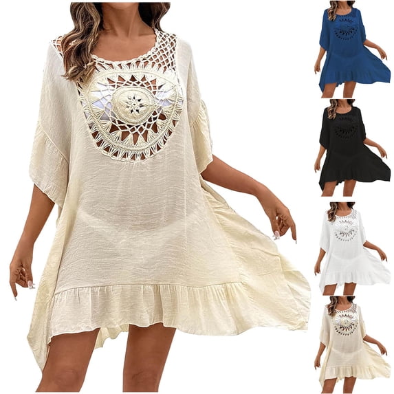 Oksale Womes Swimsuits Covers Ups Crochet Beach Cover Ups Short Sleeve ...